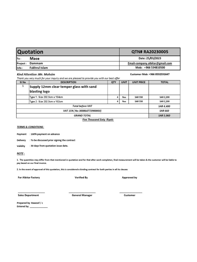 Quotation: QTN# RA20230005 | Download Free PDF | Business Law | Private Law