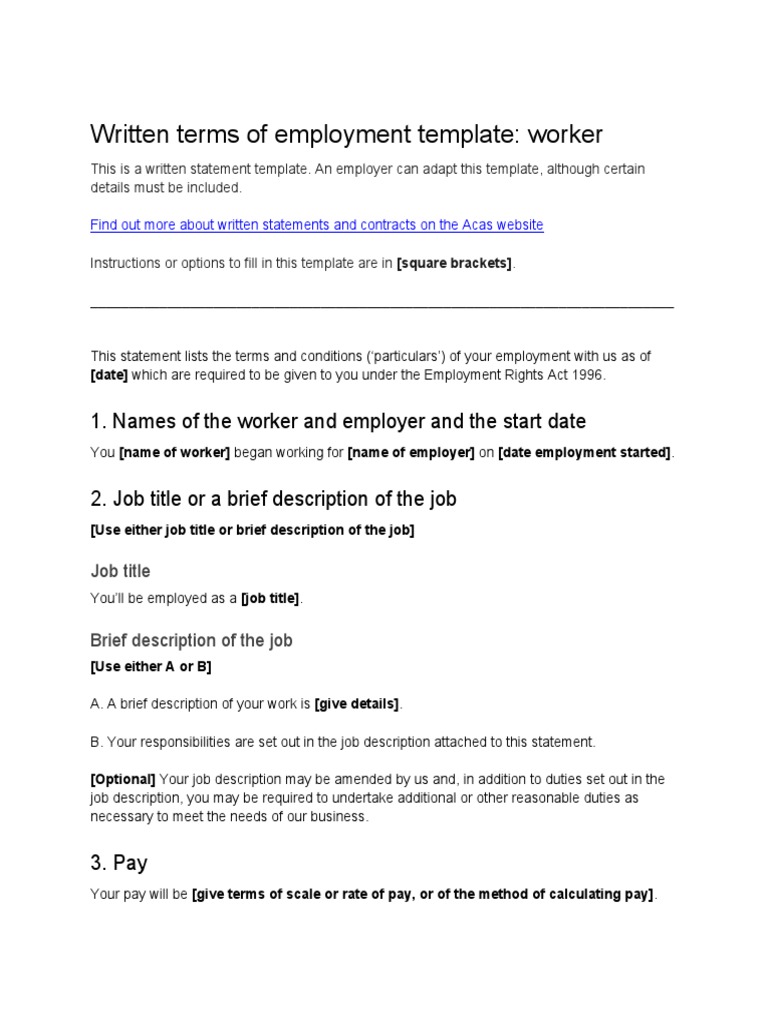 Employment Terms Template for Workers | PDF | Employment | Probation