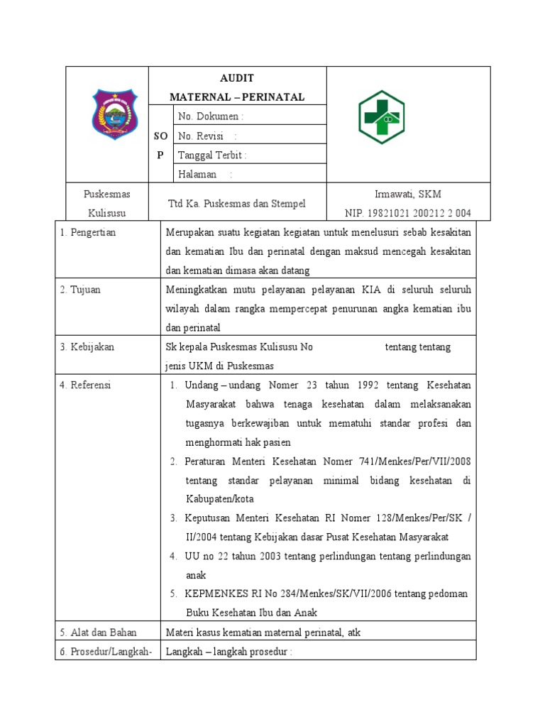Sop Audit Maternal Perinatal | PDF