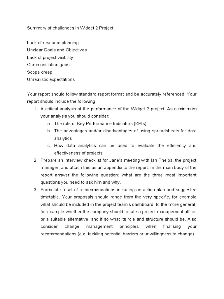 Challenges Widget 2 Project | PDF | Analytics | Communication