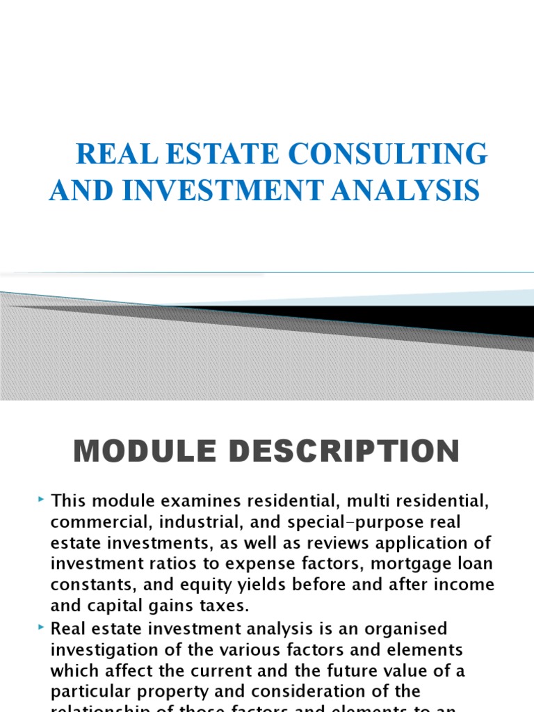 Real Estate Consulting and Investment Analysis | PDF