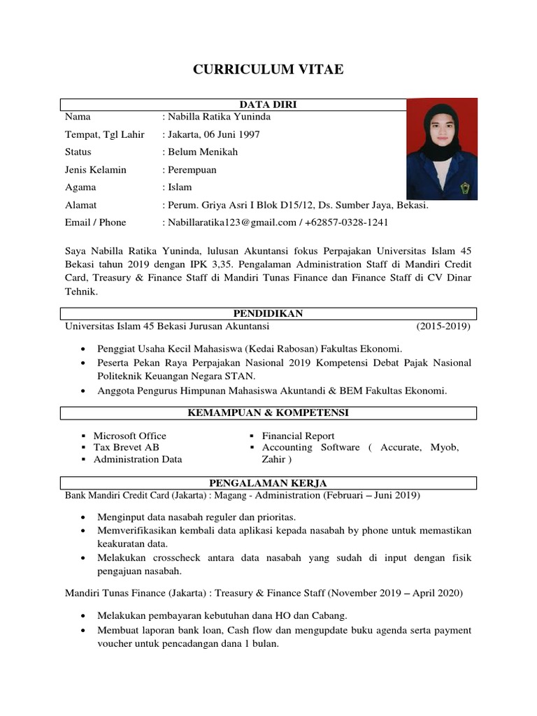 Curriculum Vitae: Data Diri | PDF