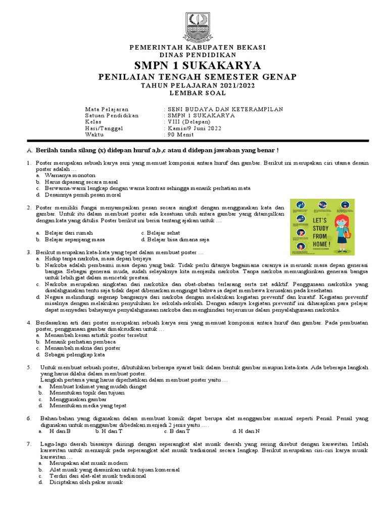 Soal PAT SBK Kelas 8 | PDF | Seni & Disiplin Bahasa | Kajian Bahasa Asing