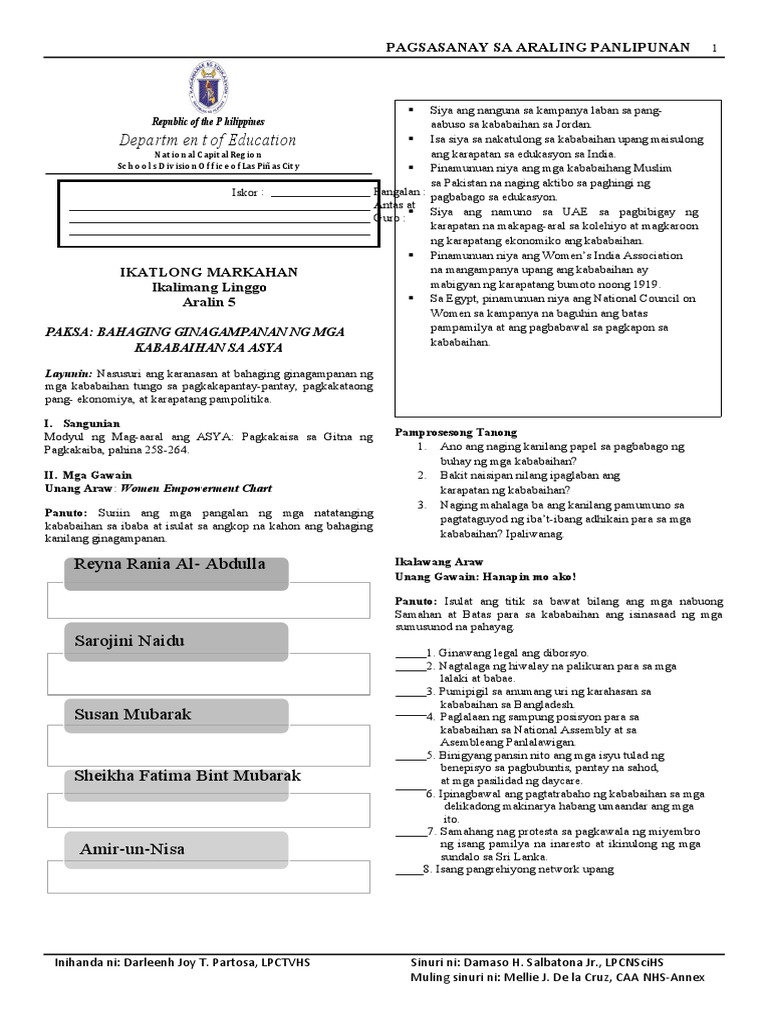 5.AP7 3rd QRT Worksheet Aralin 5 Revalidated Dela Cruz 5 | PDF