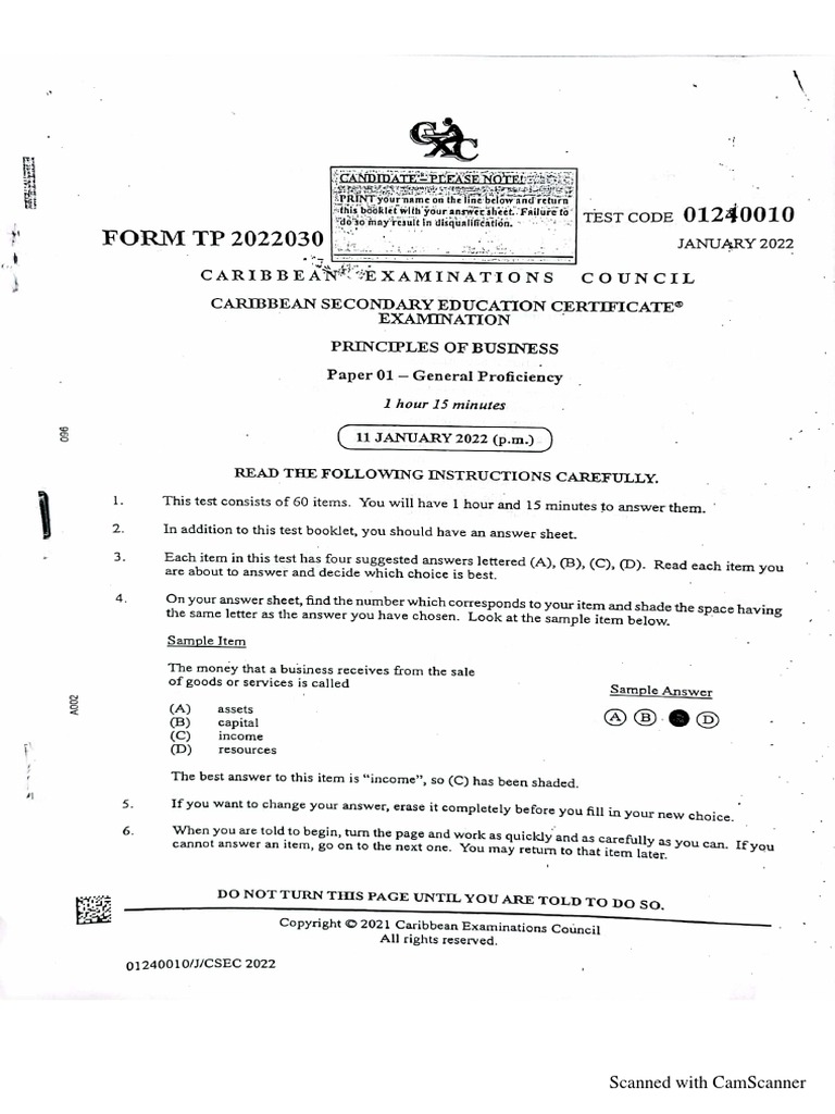 CXC POB Past Papers 2022 Collection | PDF