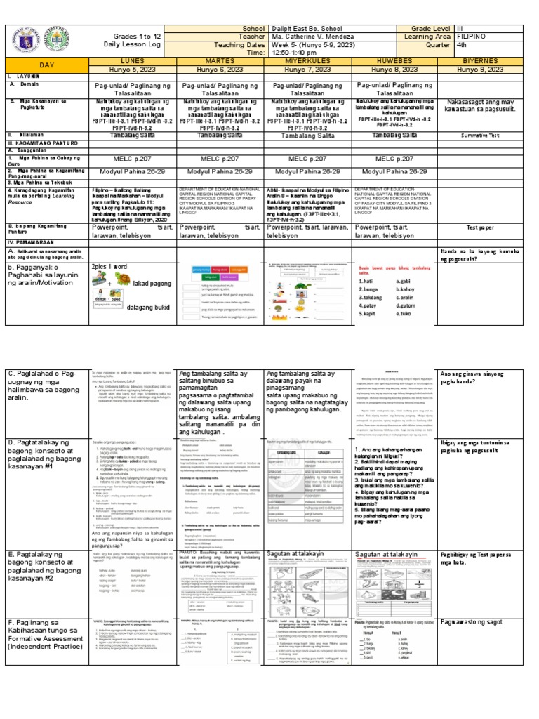 DLL Filipino q4 Week 6 | PDF