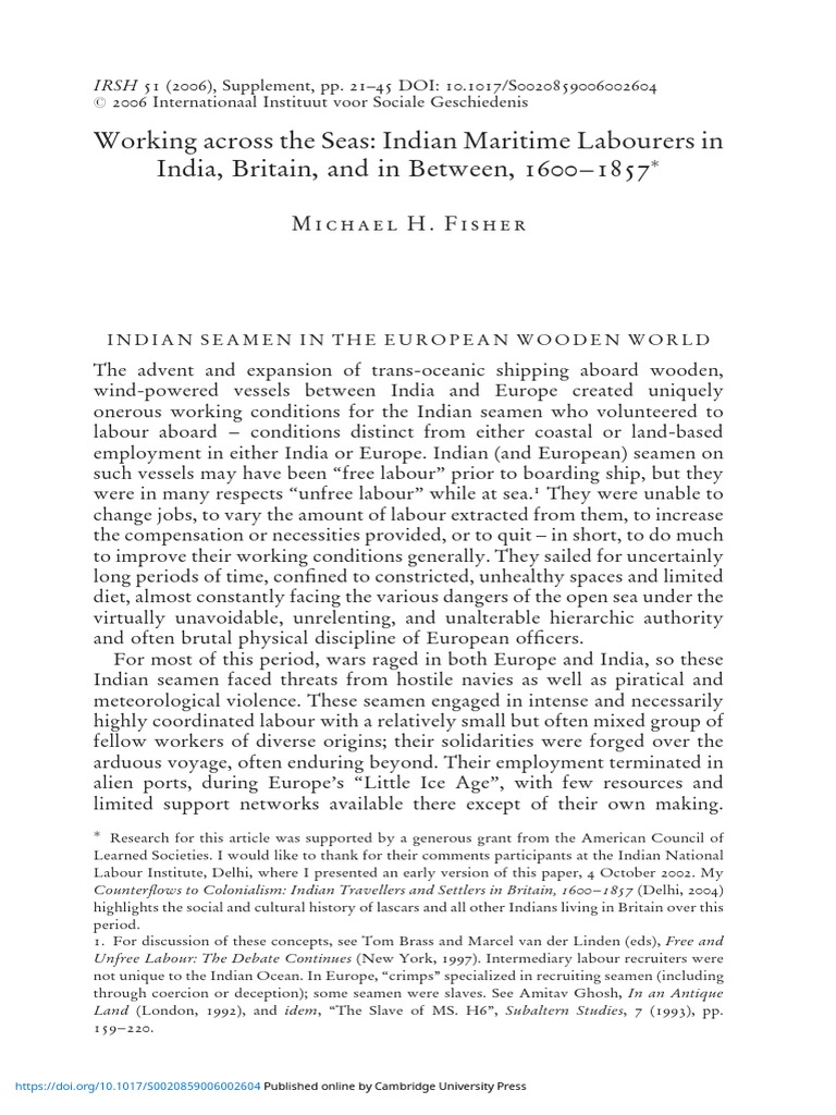 Indian Seamen in British Maritime History | PDF | Ships | Sailor