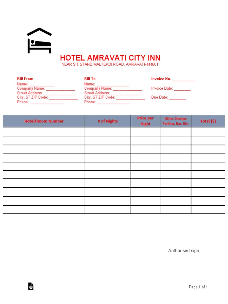 Hotel Invoice Template | PDF