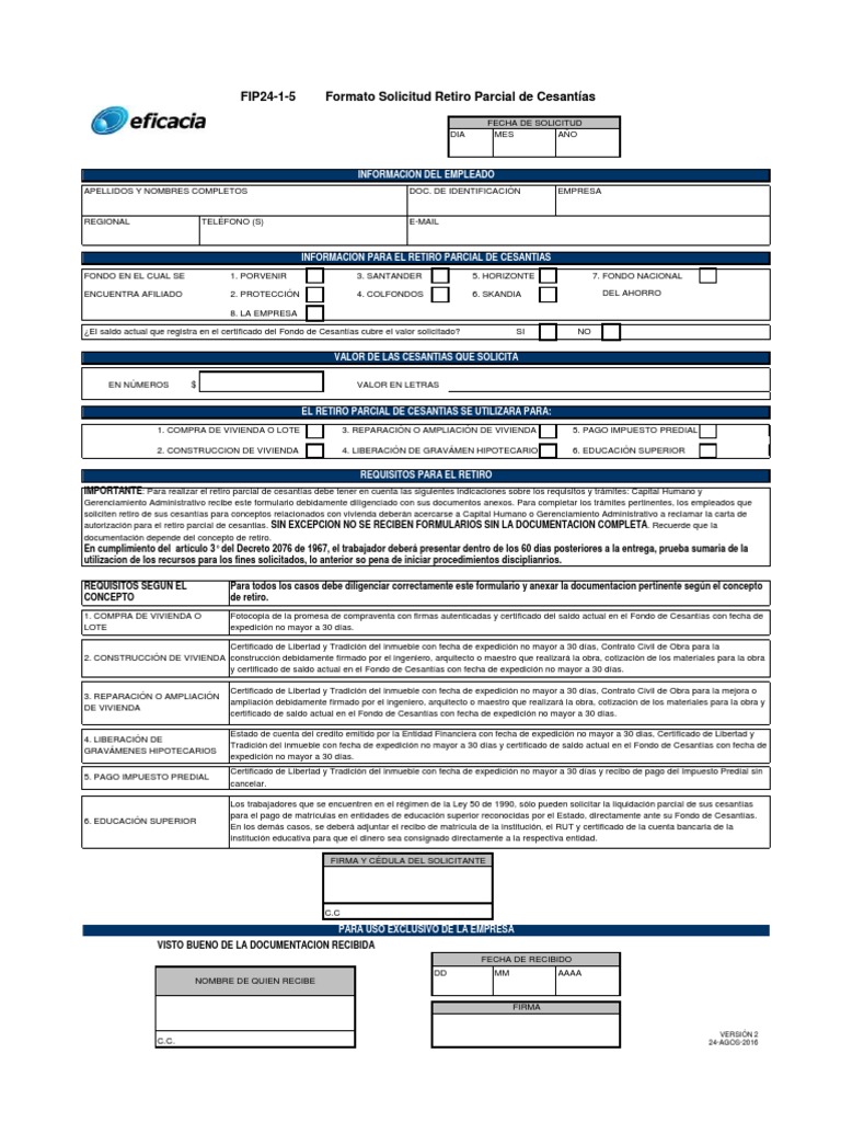 Formato Retiro Parcial Cesantias Para Vivienda Modelo Carta Cesanti/contrato De Precario Modelo