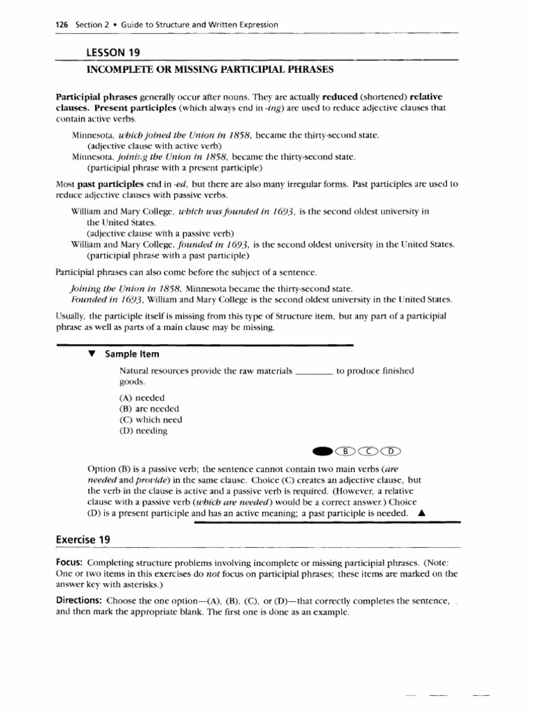 Lesson 19 (Structure - Incomplete or Missing Participial Phrases) | PDF ...