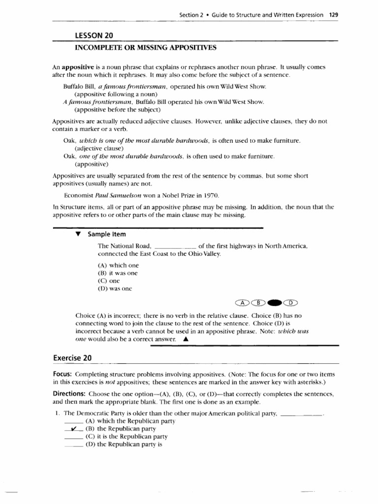 Lesson 20 (Structure - Incomplete or Missing Appositives) | PDF