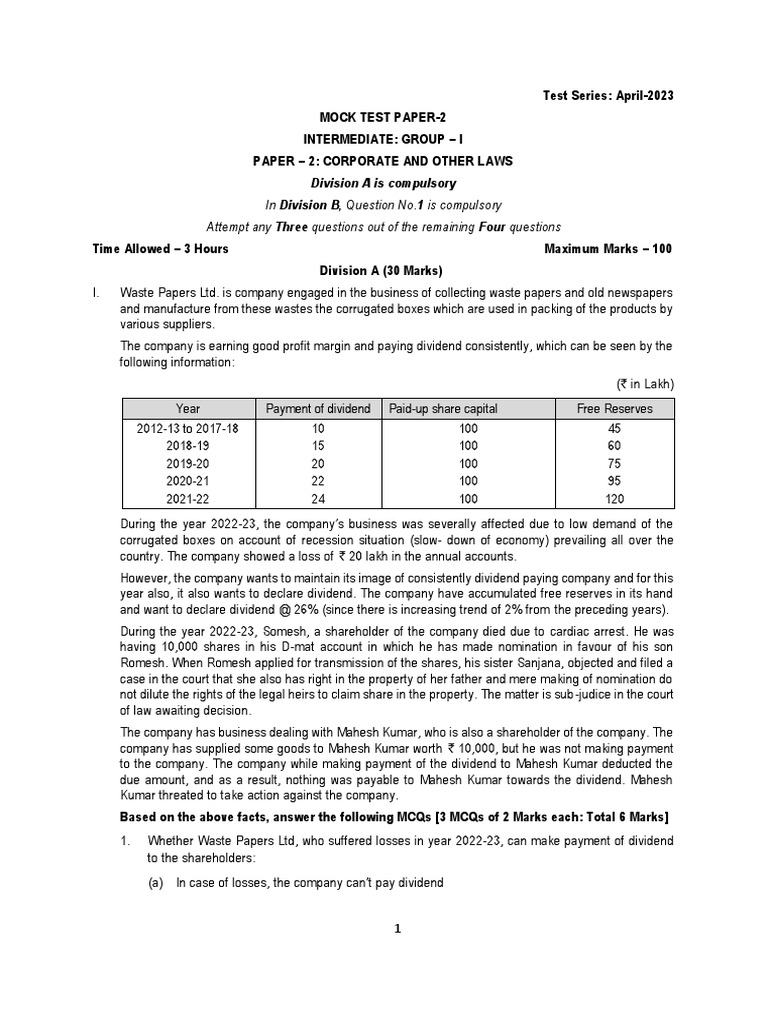 MTP_3_15_QUESTIONS_1680696400 | PDF | Dividend | Guarantee
