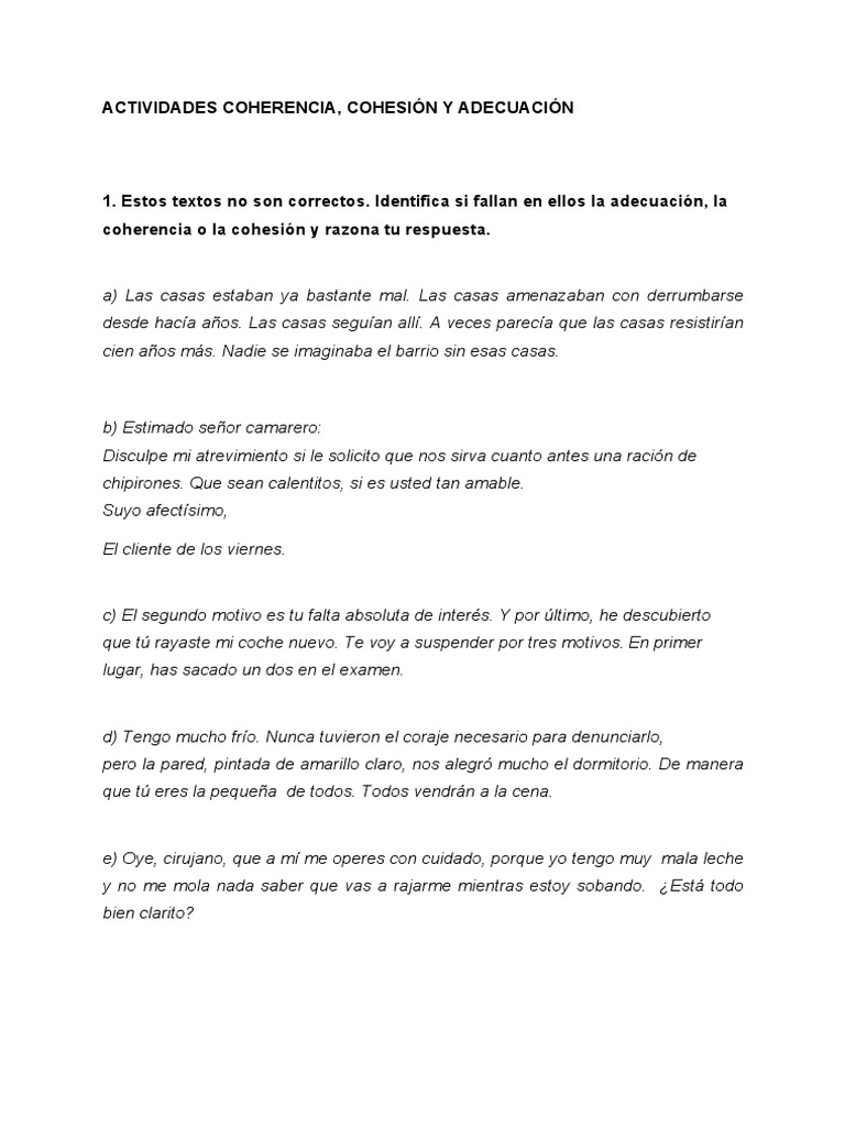 Ejercicios Cohesión | PDF | Lingüística