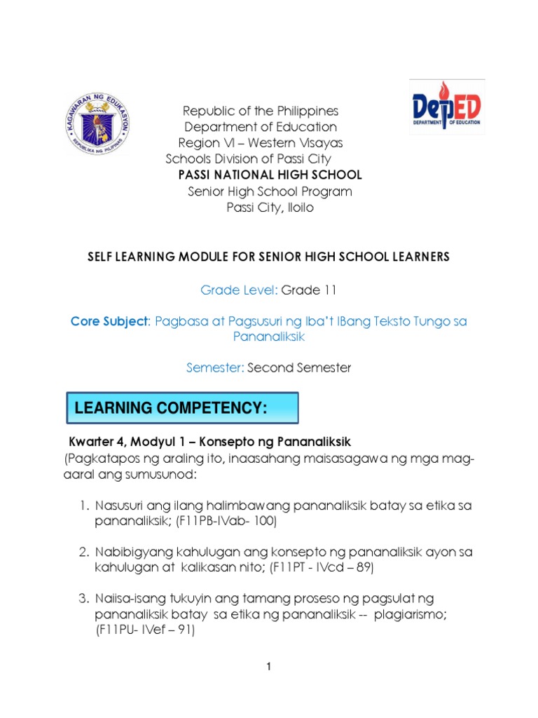 Pagbasa 4TH Grading Modyul 1 | PDF