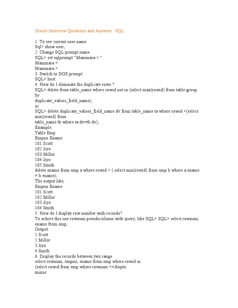 Oracle Interview Questions And Answers Sql Download Free Pdf Oracle Database Plsql