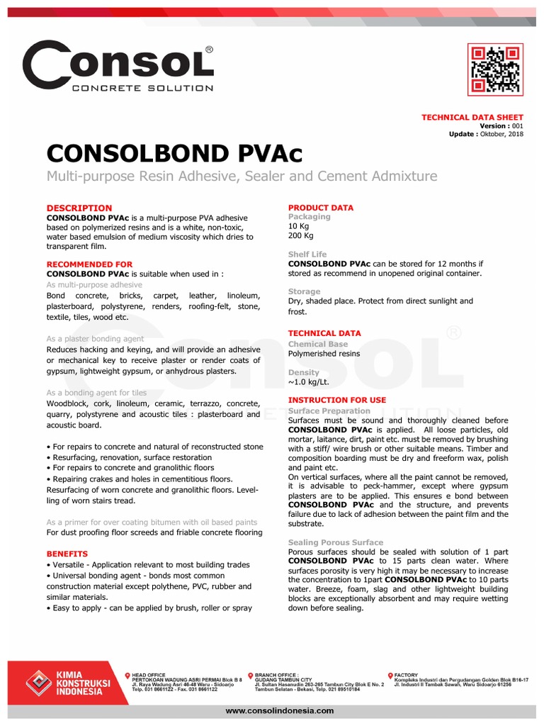 CONSOLBOND-PVAc-1 (Brosur) | PDF | Concrete | Chemistry