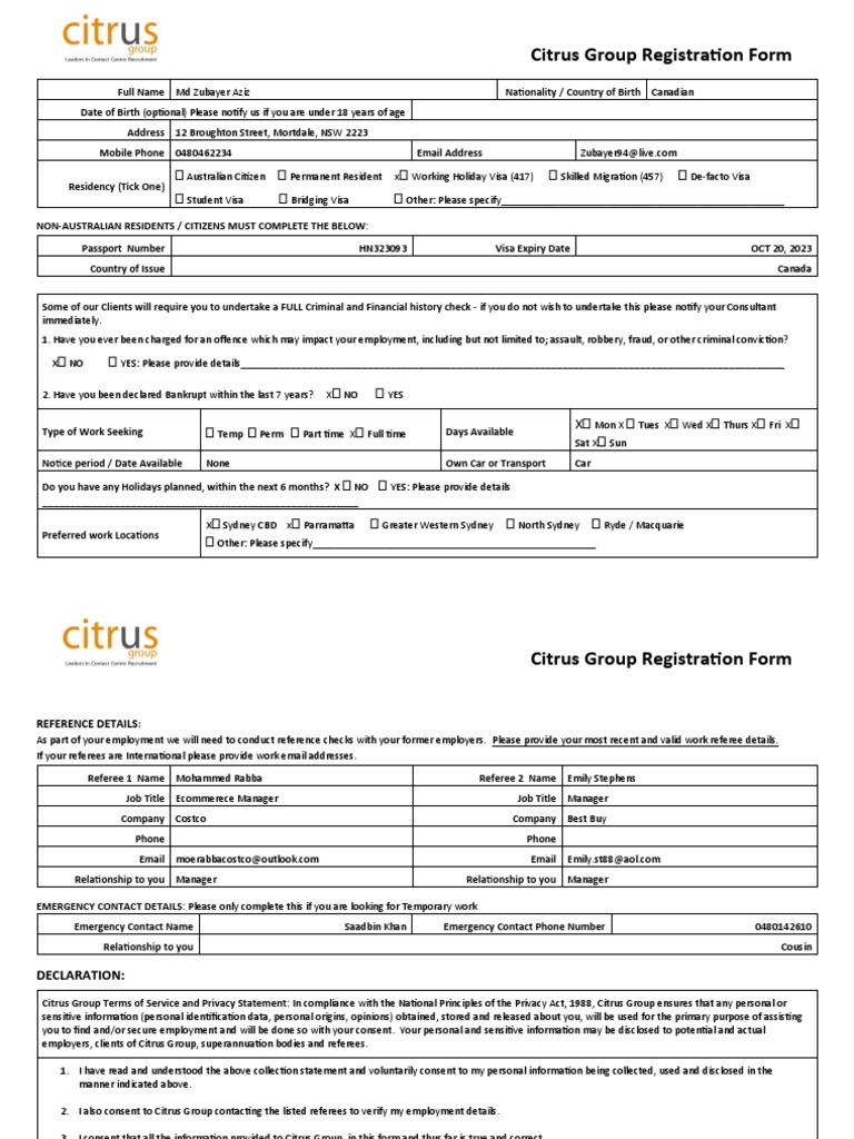 Candidate Registration Form NSW[1053] | PDF