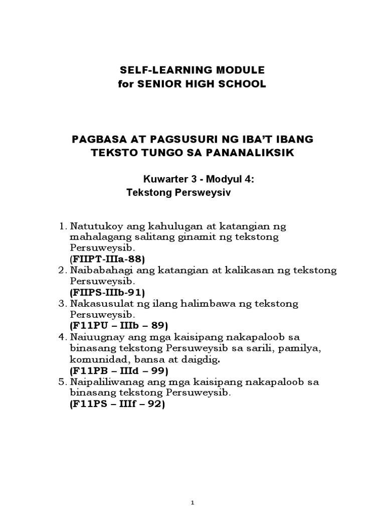 Q3 W4 Pagbasa at Pagsusuri NG Iba Persweysiv | PDF