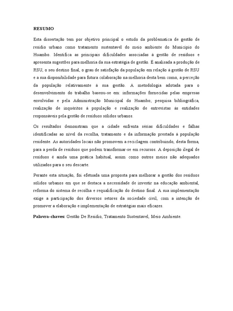 RESUMO1 - Problematica de Gestão de Residio Urbano Como Tratamento ...