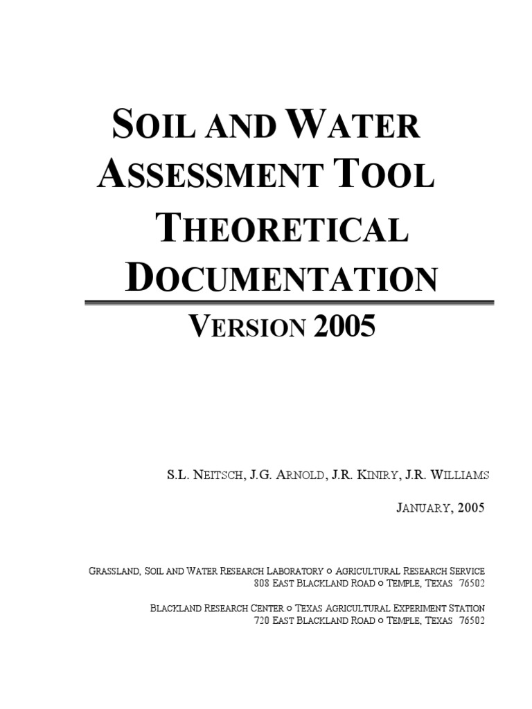 Neitsch, S., Arnold, J., Kiniry, & Williams, J. 2005 - Soil and Water ...