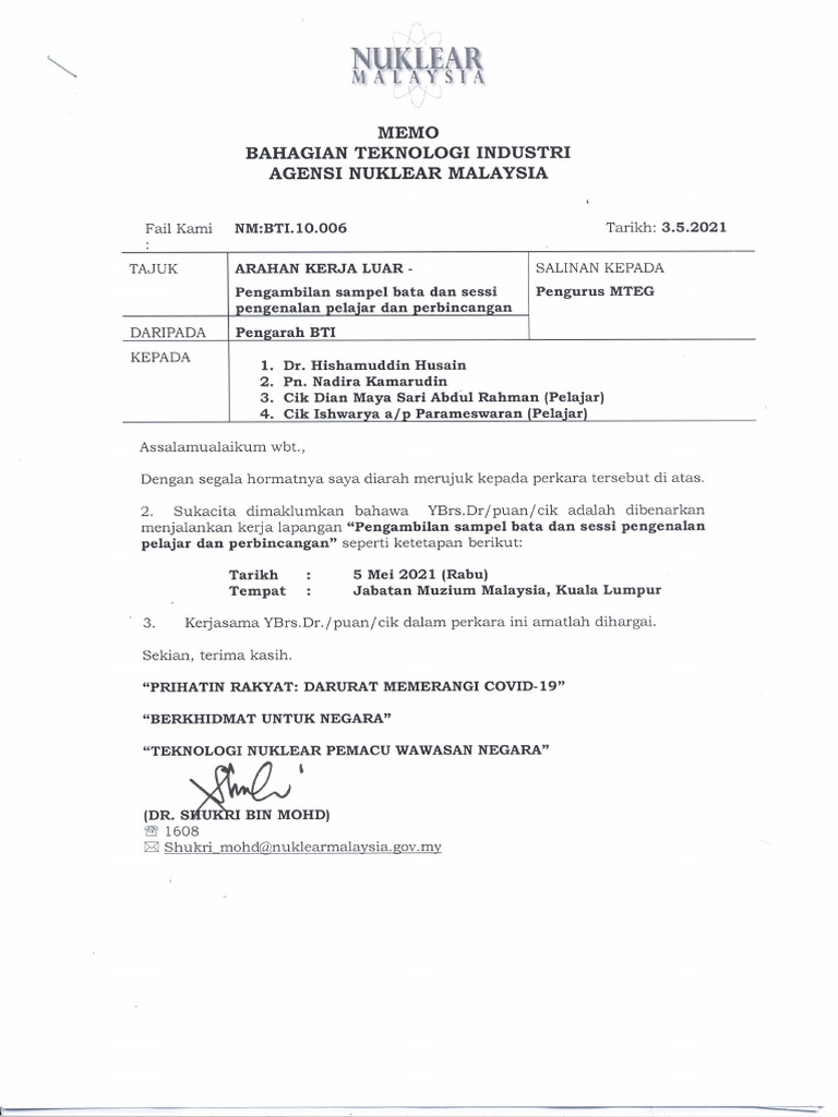 MEMO ARAHAN KERJA LUAR - JMM | PDF