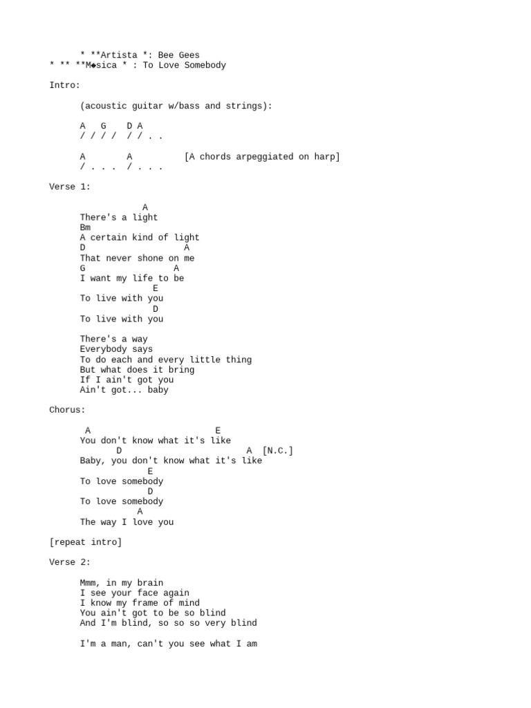 Bee Gees - To love somebody | PDF