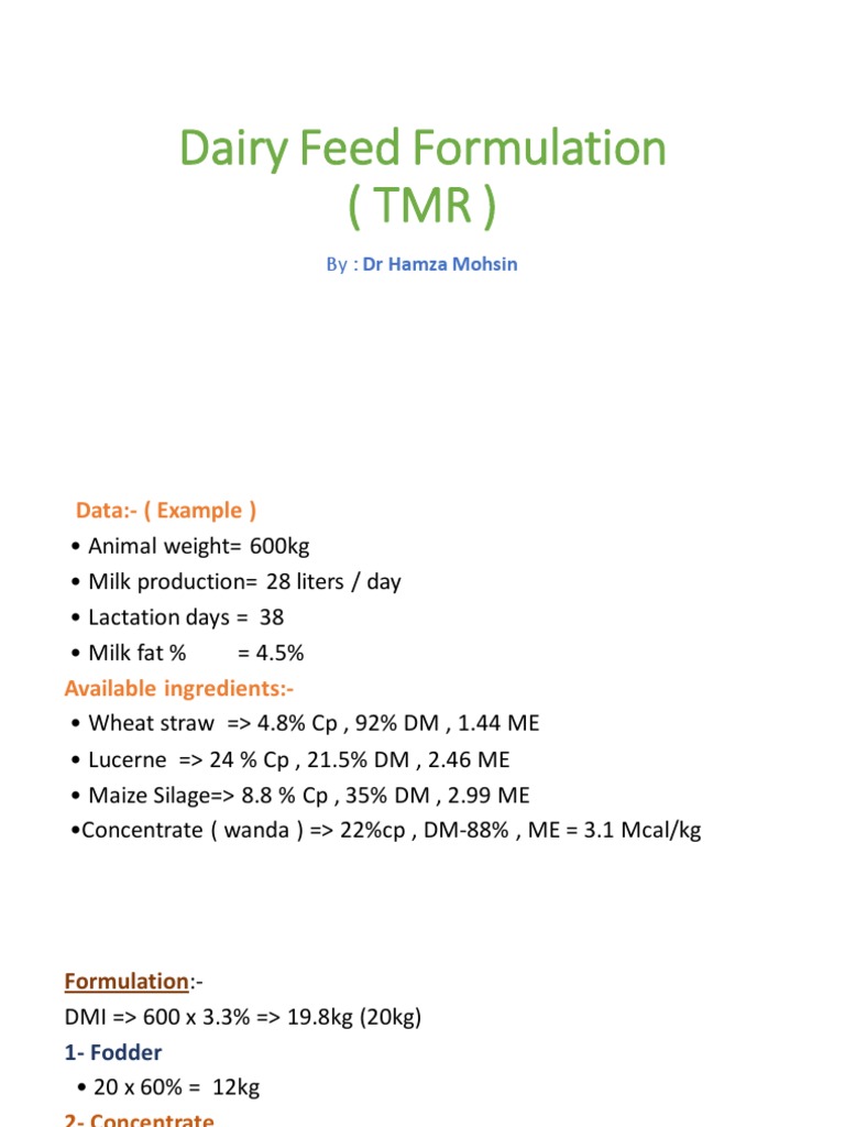 Dairy Feed Formulation (TMR) | PDF