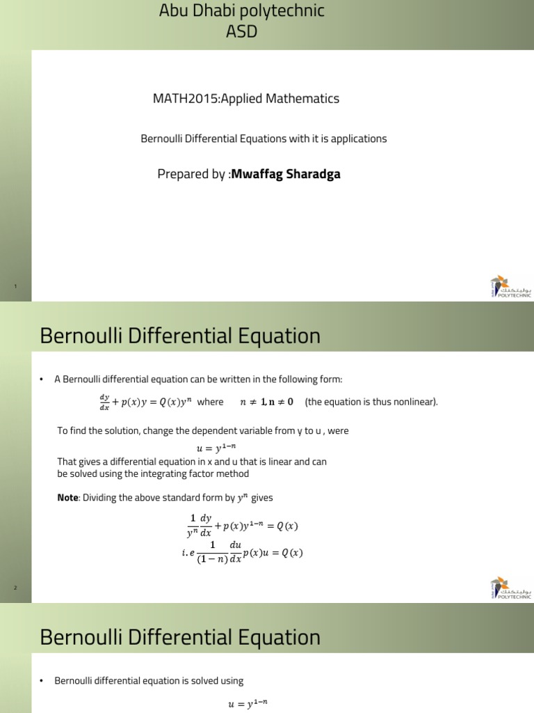 Bernoulli Differential Equations Guide | PDF | Differential Equations | Ordinary Differential ...