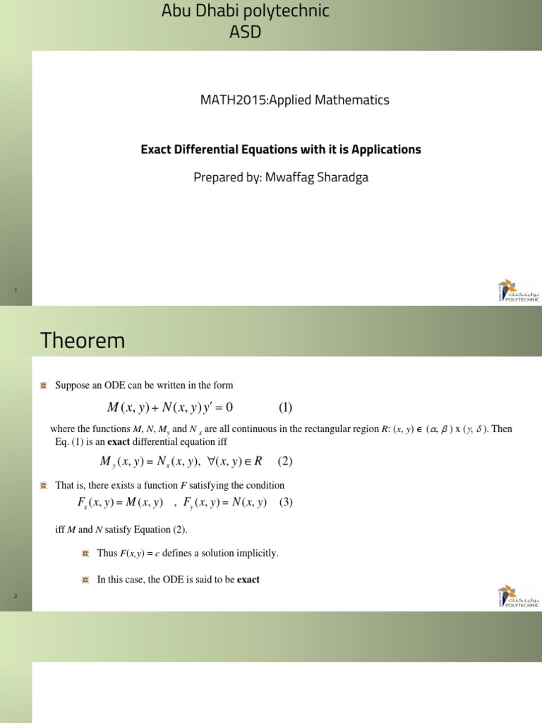 MATH2015-6A-M-Exact Differential Equation | PDF | Ordinary Differential ...