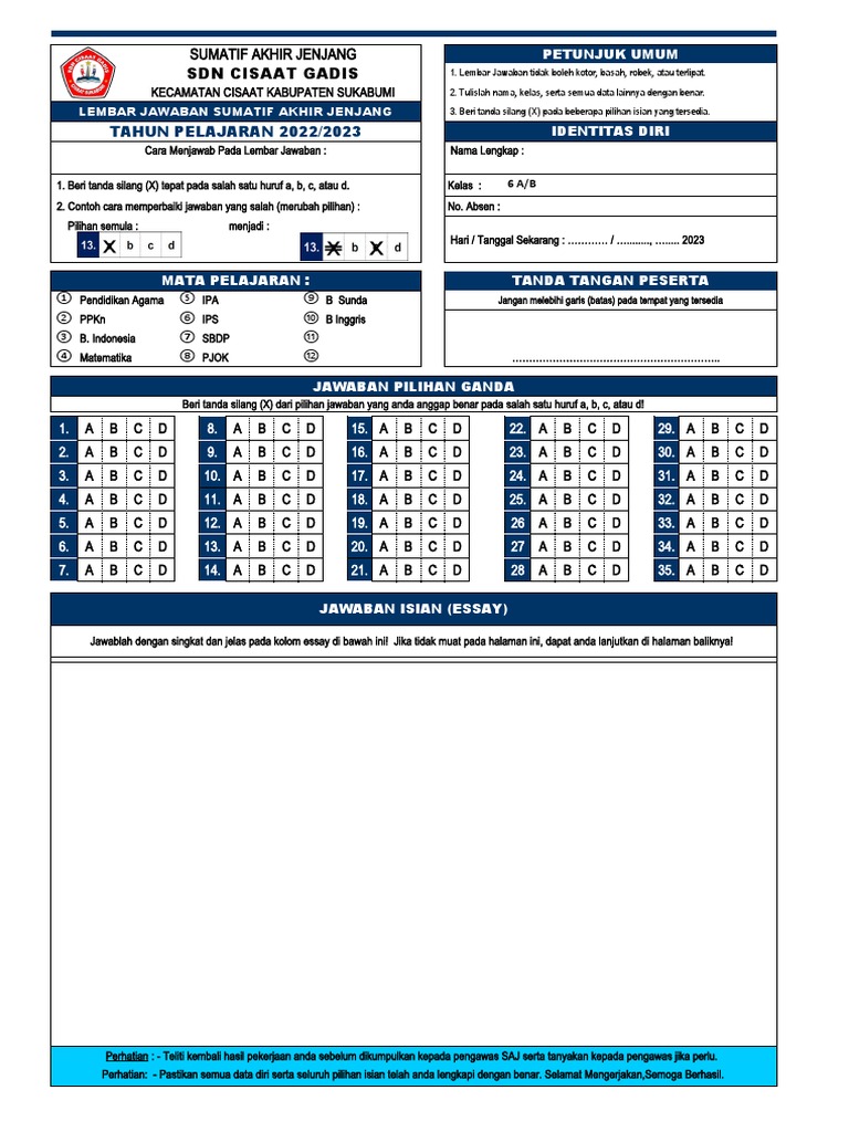 Lembar Jawaban SAJ 2023 | PDF