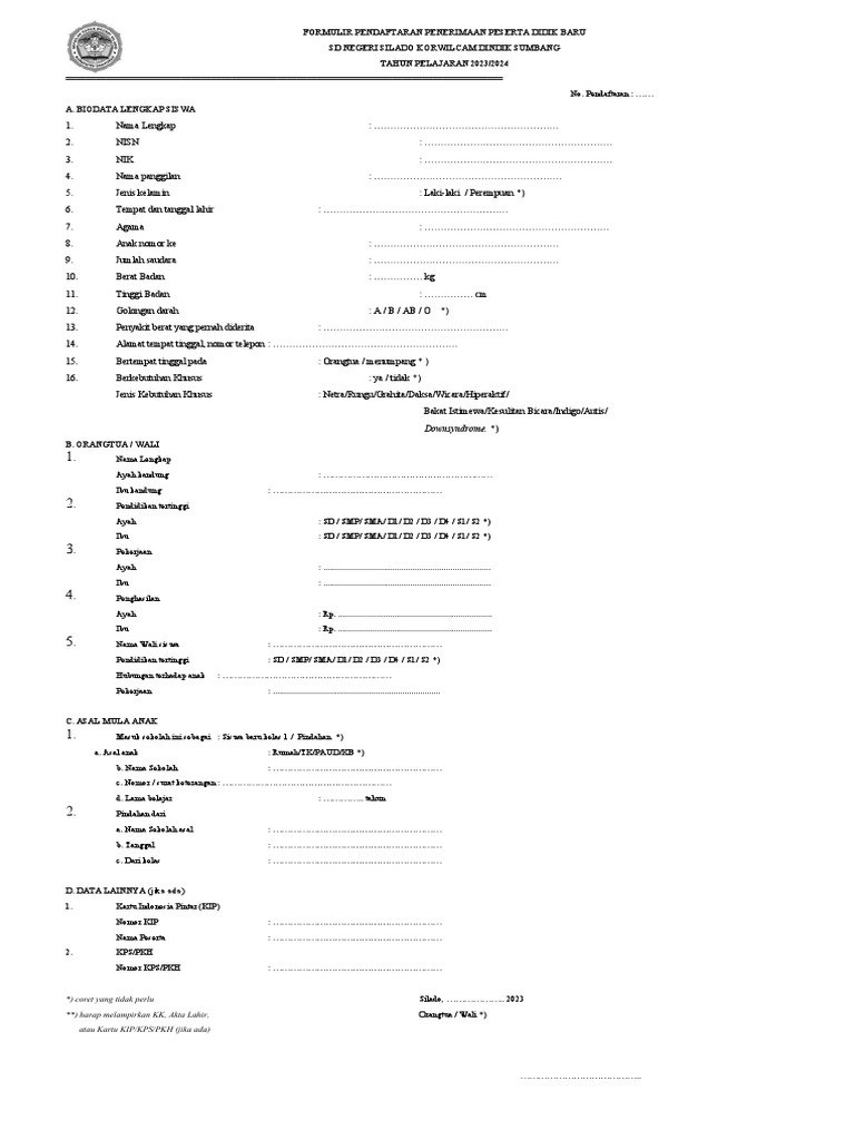 Formulir PPDB 2022-2023 | PDF
