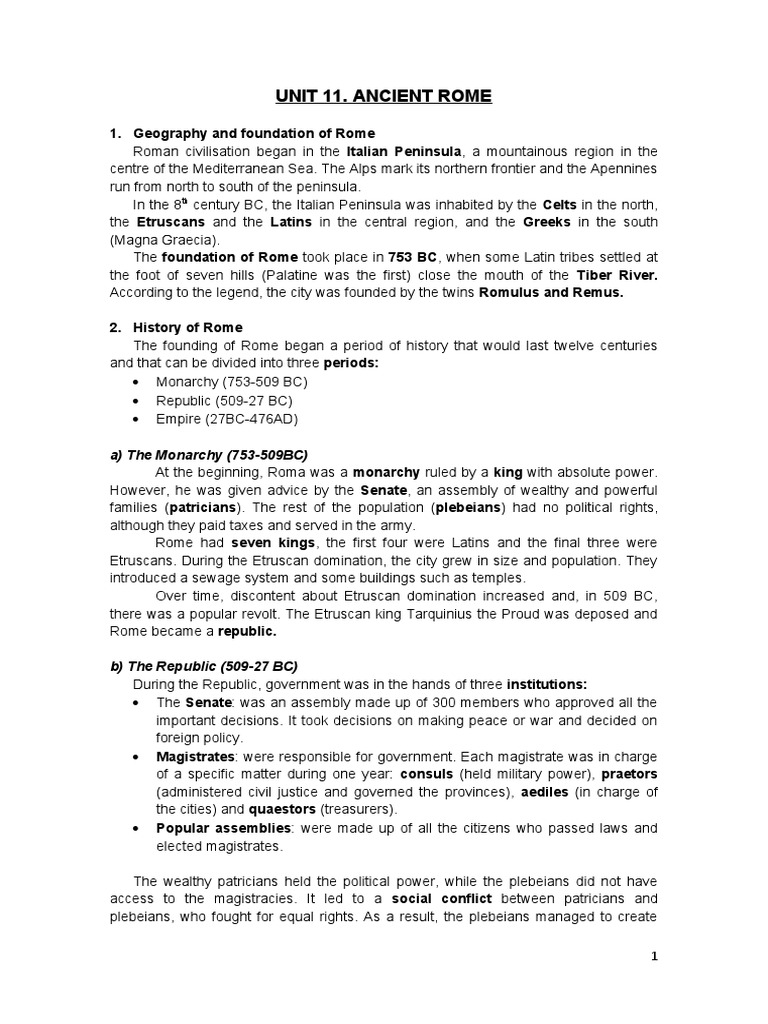 Unit 11. Ancient Rome | PDF | Roman Republic | Ancient Rome