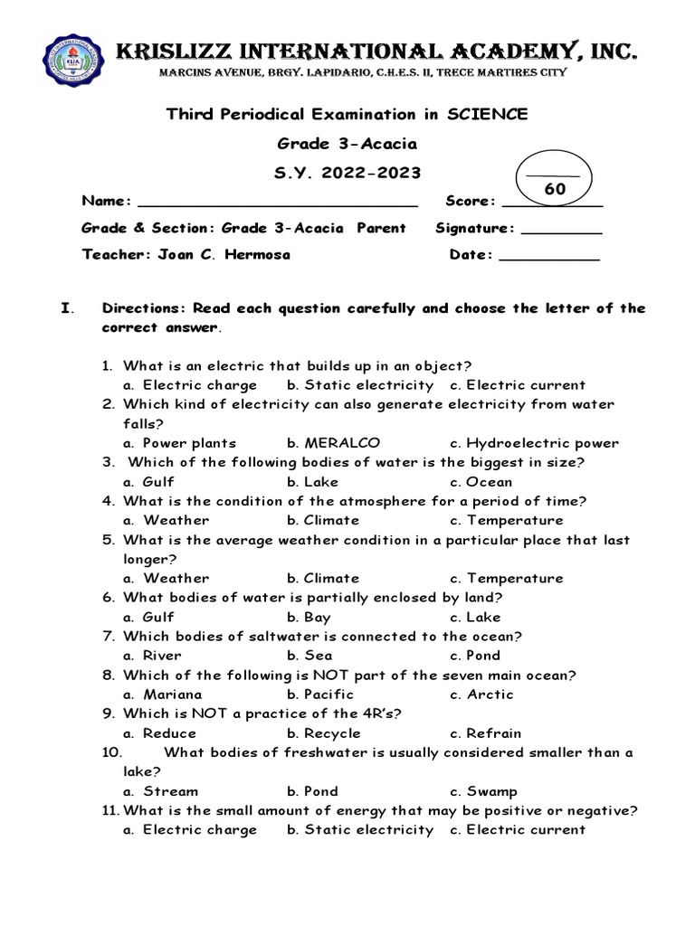 Final Exam Science 3 | PDF | Stream | Water