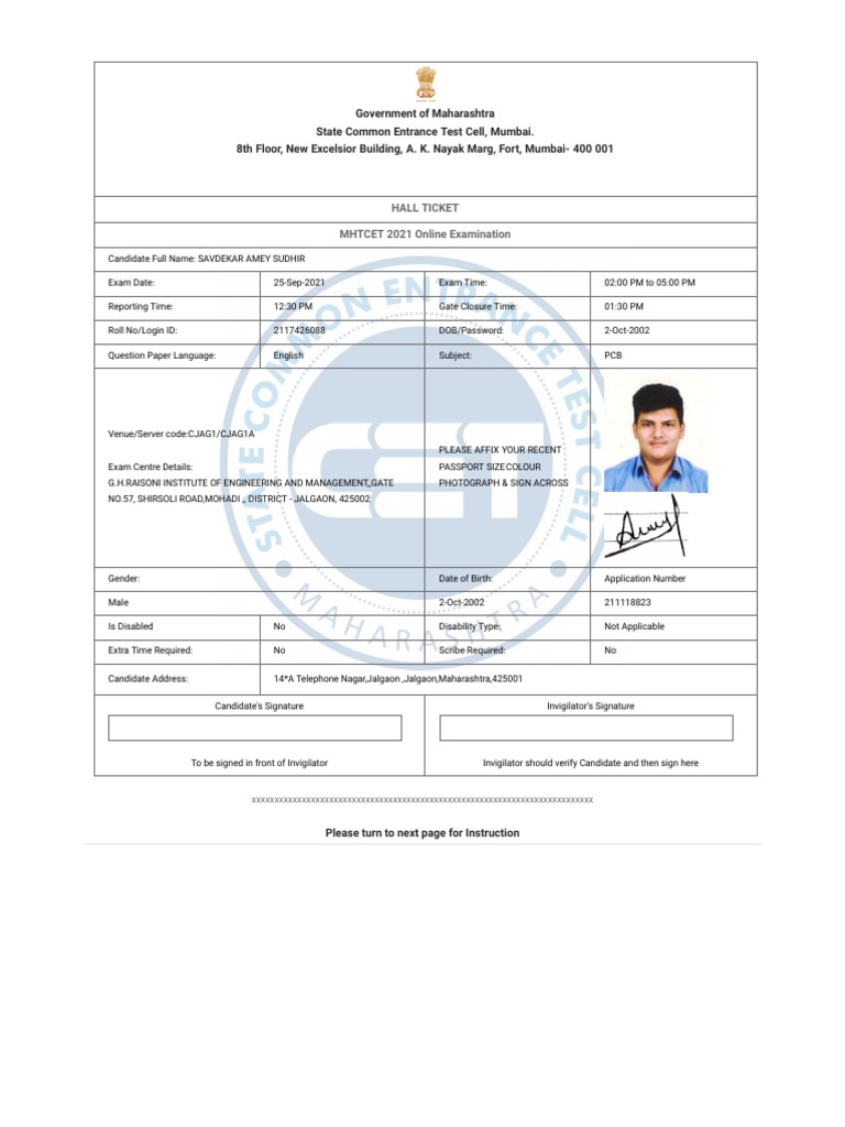 Government of Maharashtra State Common Entrance Test Cell, Mumbai. 8th ...