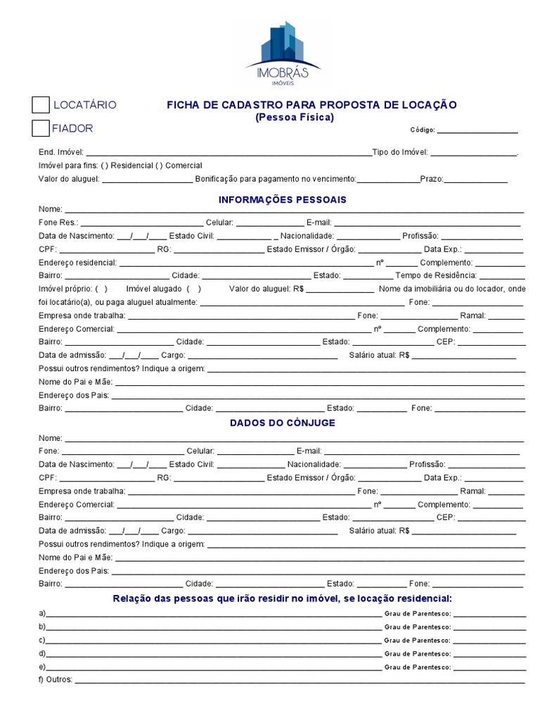 Ficha de Cadastro para Locação Imobiliária | PDF