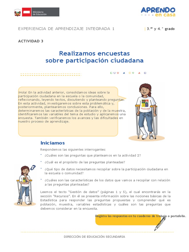 Exp1 Ebr Secundaria 3 y 4 Exploramosyaprendemos Act03 Realizamosencuestassobreparticipacion 1 | PDF