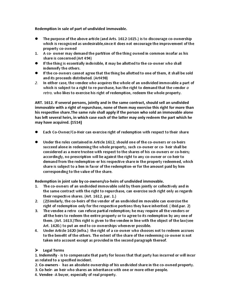 Redemption Rights in Co-Ownership | PDF | Mortgage Law | Concurrent Estate
