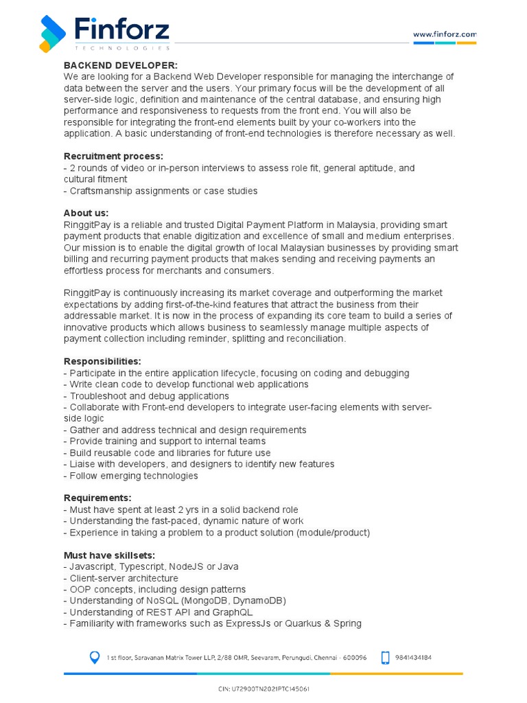 Finforz - Backend Developer - Lateral | PDF