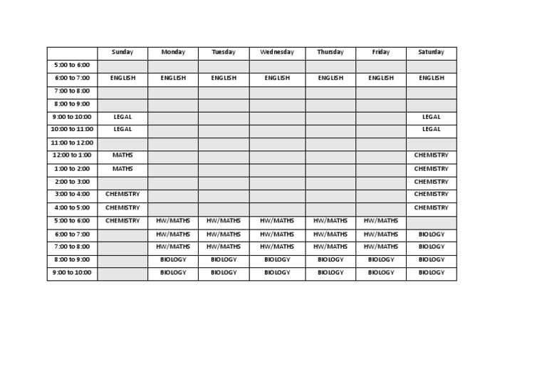 Weekly Study Schedule Overview | PDF