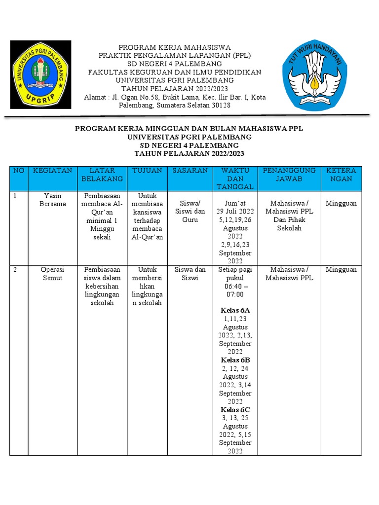 New PROGRAM KERJA MAHASISWA PPL | PDF