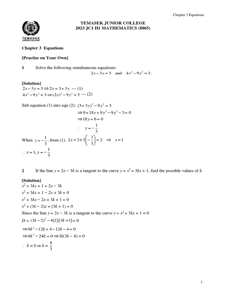 Chapter 3 Equations POYO (Solutions) | PDF | Equations | Cost