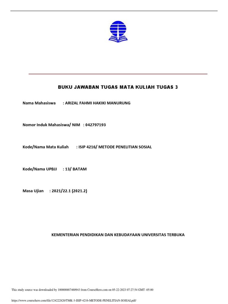 TMK 3 Isip 4216 Metode Penelitian Sosial PDF | PDF