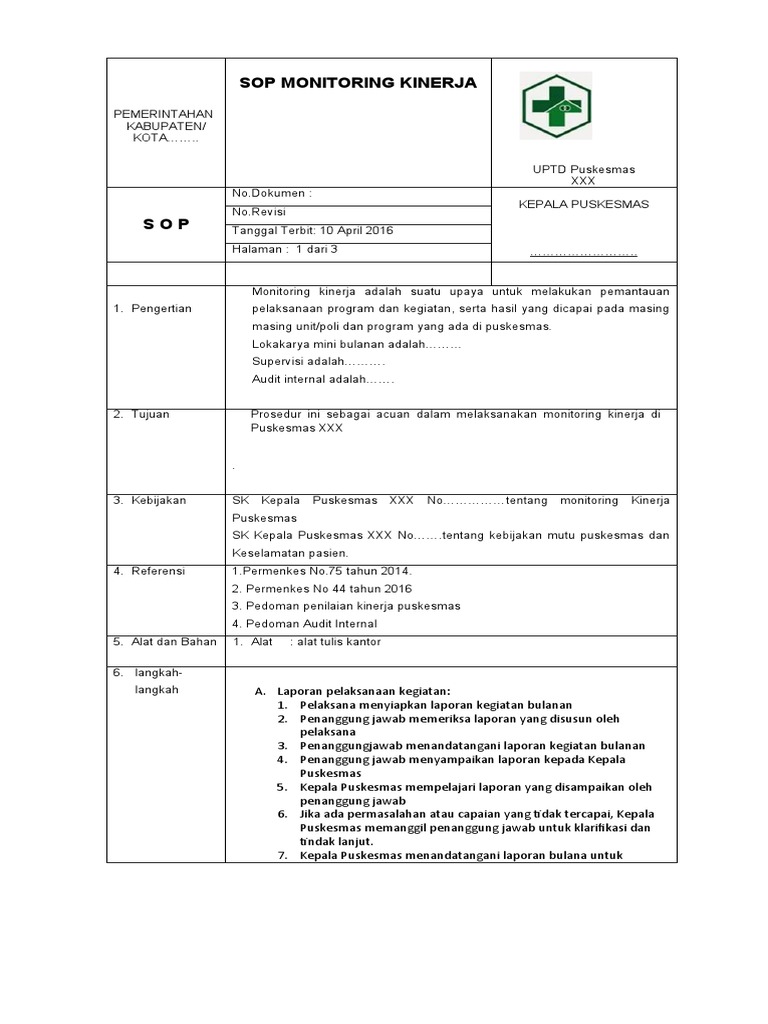 Contoh Sop Monitoring Kinerja - 2 | PDF