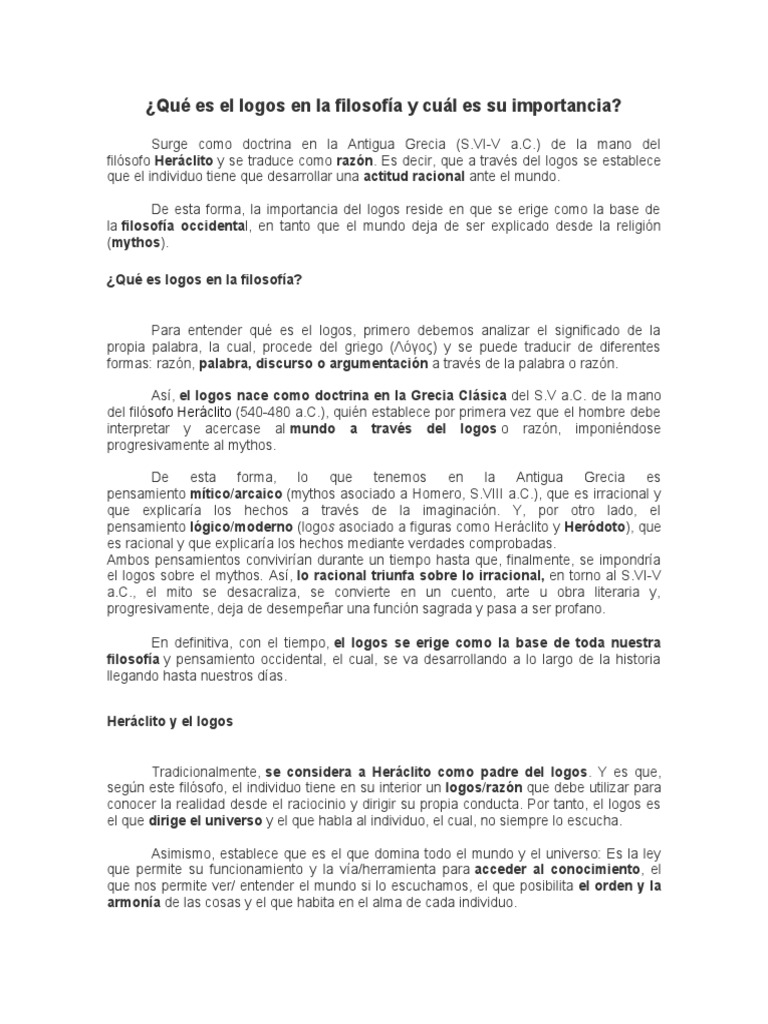Qué Es El Logos en La Filosofía y Cuál Es Su Importancia | PDF | Logos ...