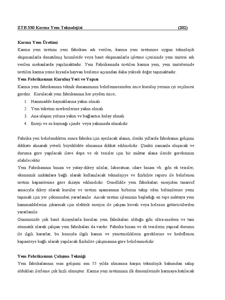 Karma Yem Üretimi | PDF