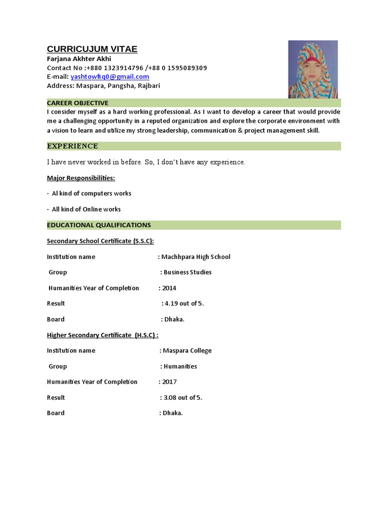 Farjana Akhter Akhi's CV and Skills | PDF | Career & Growth