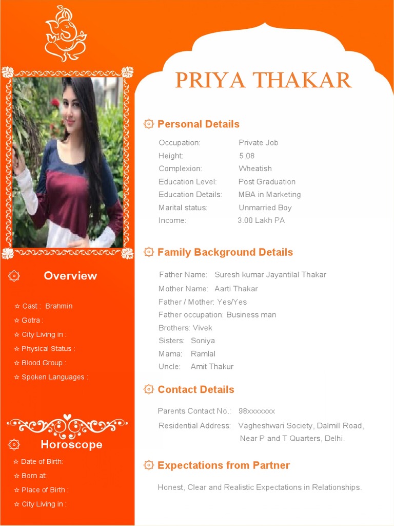 hindu-girl-marriage-biodata-format-word | PDF