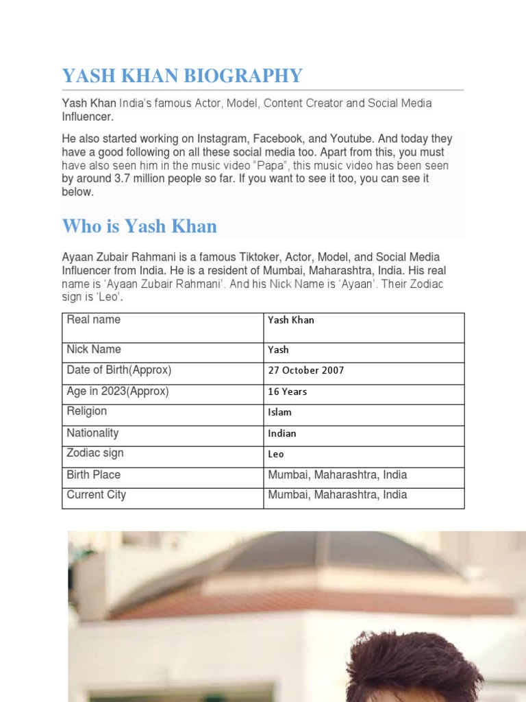 Yash Khan Biography | PDF