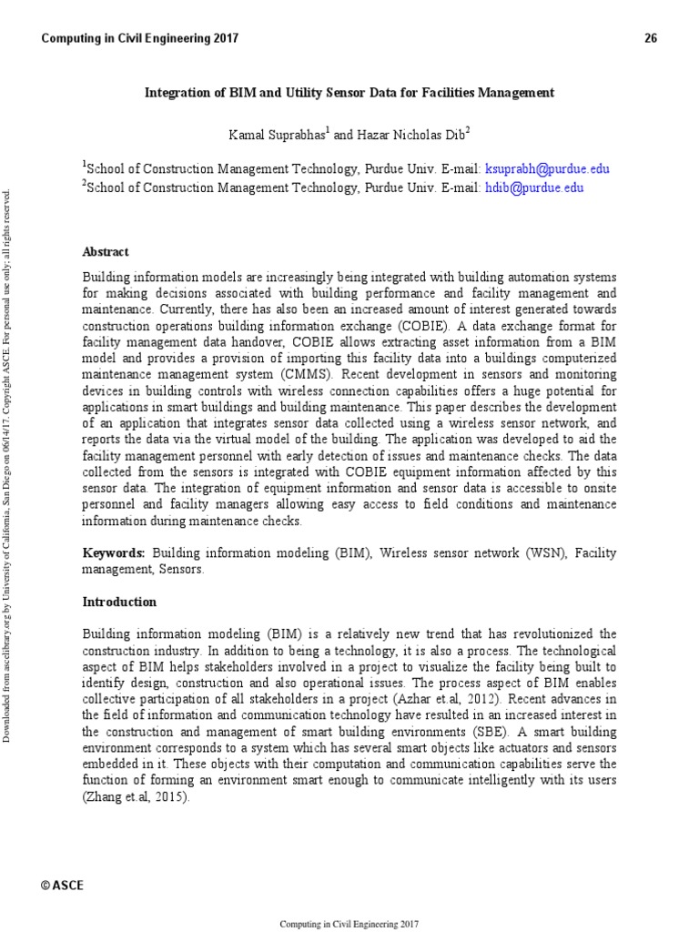Integration of BIM and Utility Sensor Data For Facilities Management | Download Free PDF ...