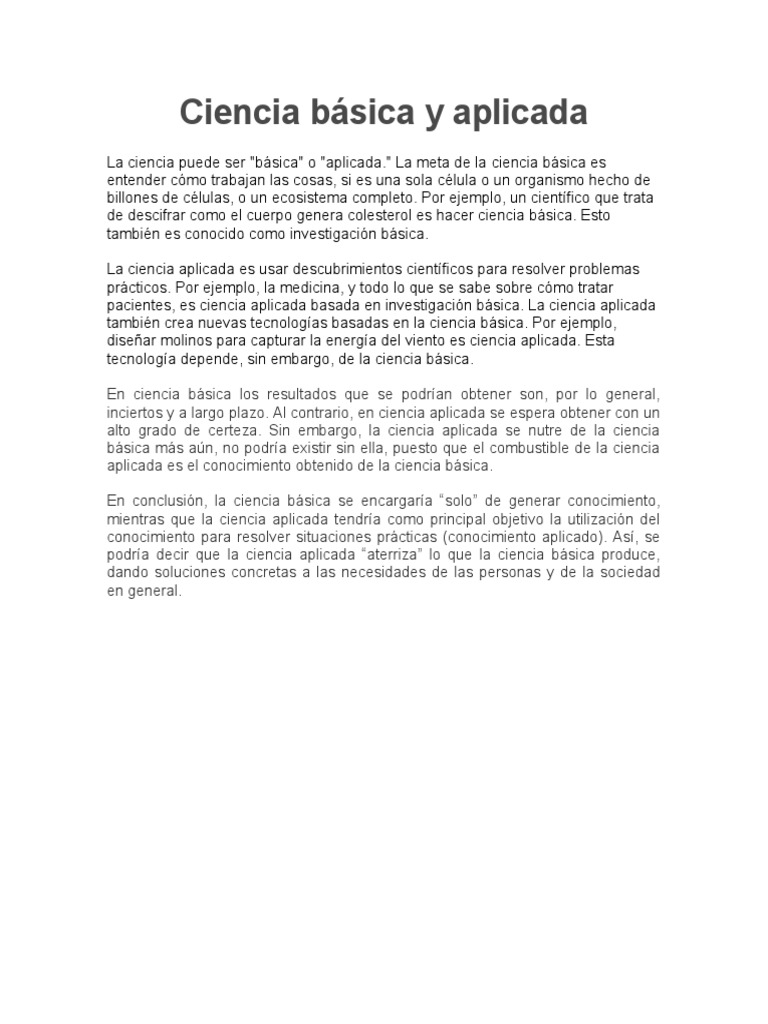 Ciencia Básica y Aplicada: Definiciones y Ejemplos | PDF | Ciencia y ...